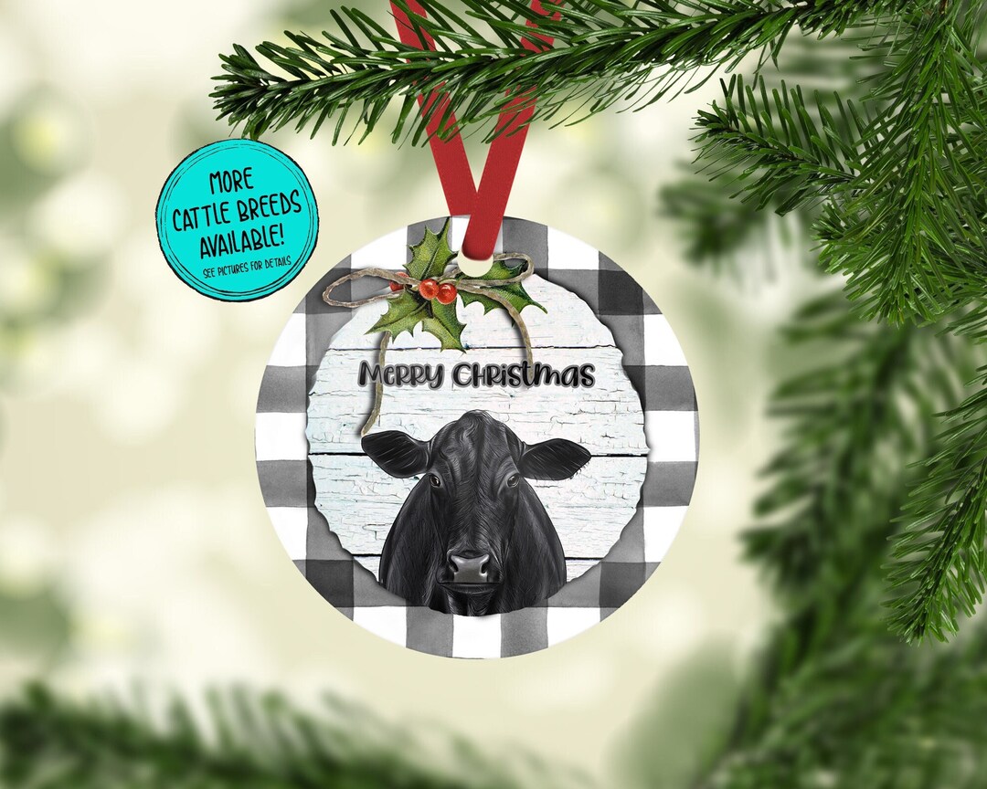 Personalized Show Heifer Christmas Ornament, Round Cattle Ornament Set ...