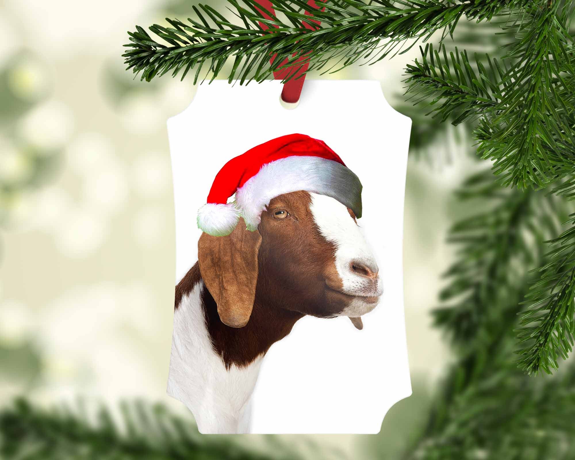 Personalized Goat Christmas Ornament, Goat With Santa Hat Ornament ...