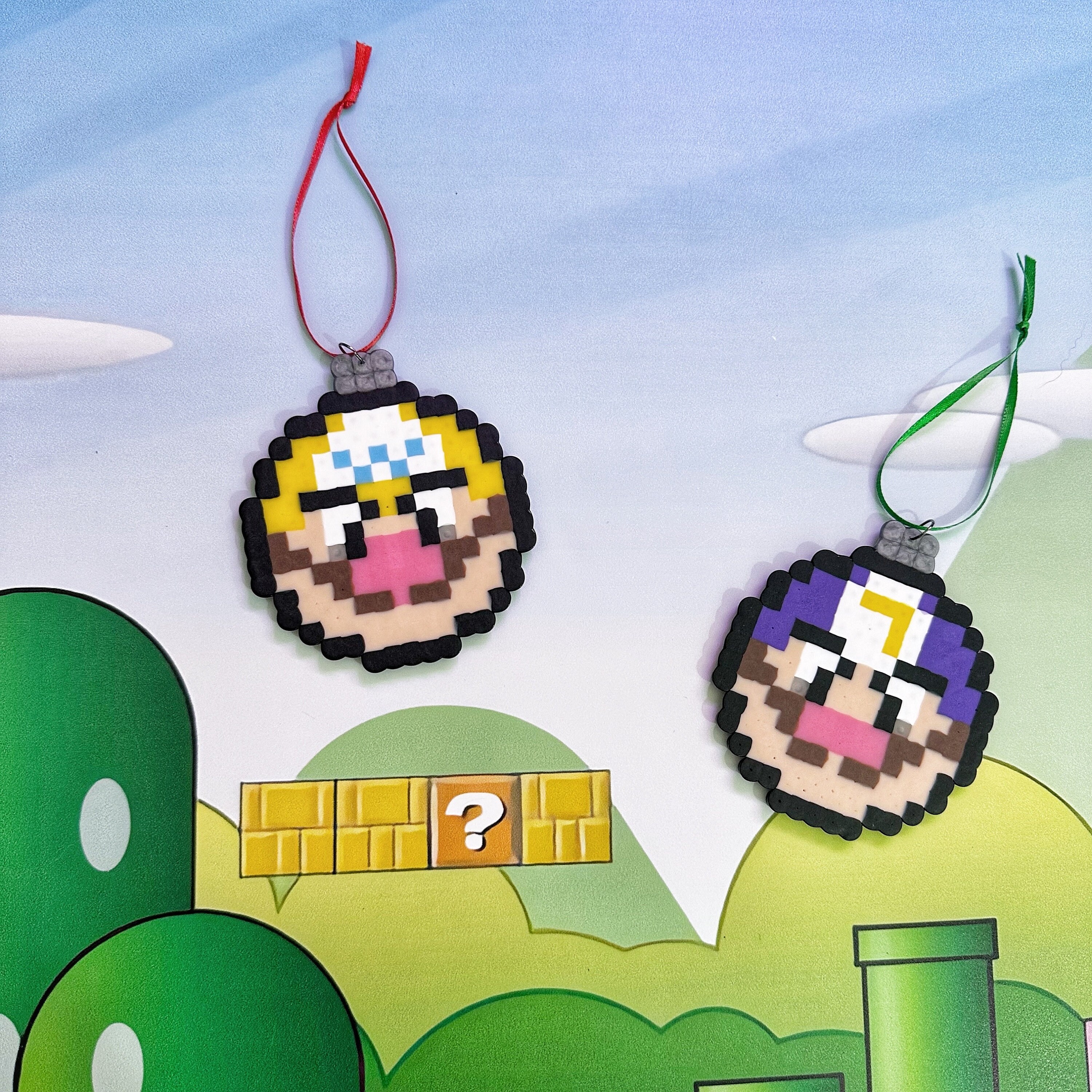 Large Wario and Waluigi Christmas Ornaments, Nerdy Video Game Christmas ...