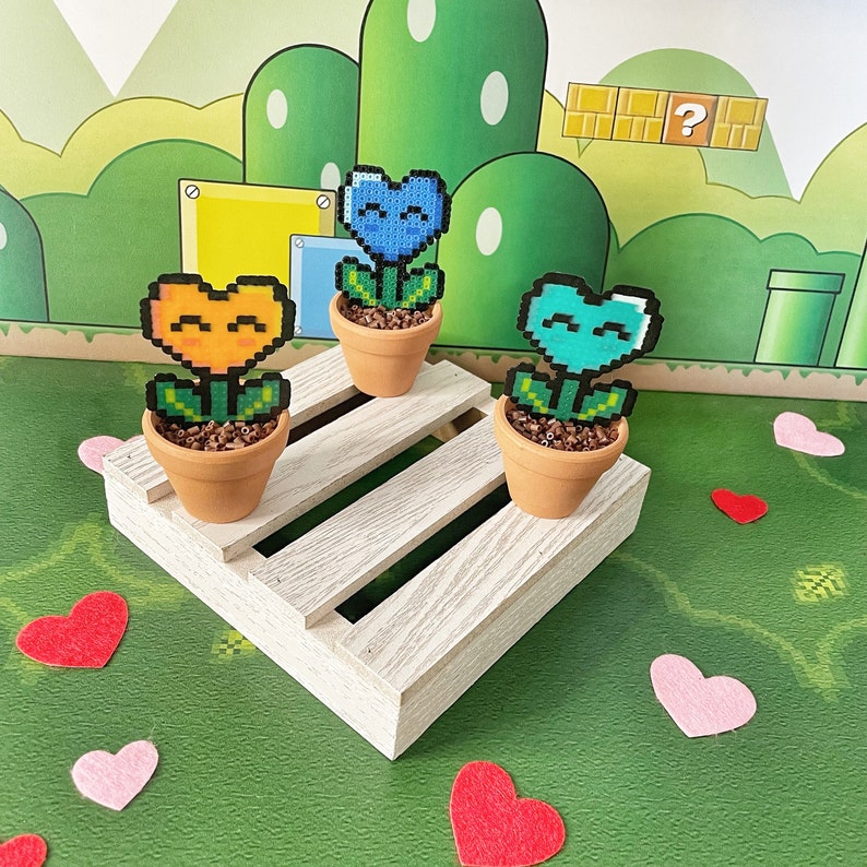 Valentines Heart Flowers | Mario Plant | Video Game Decor | Potted Faux ...