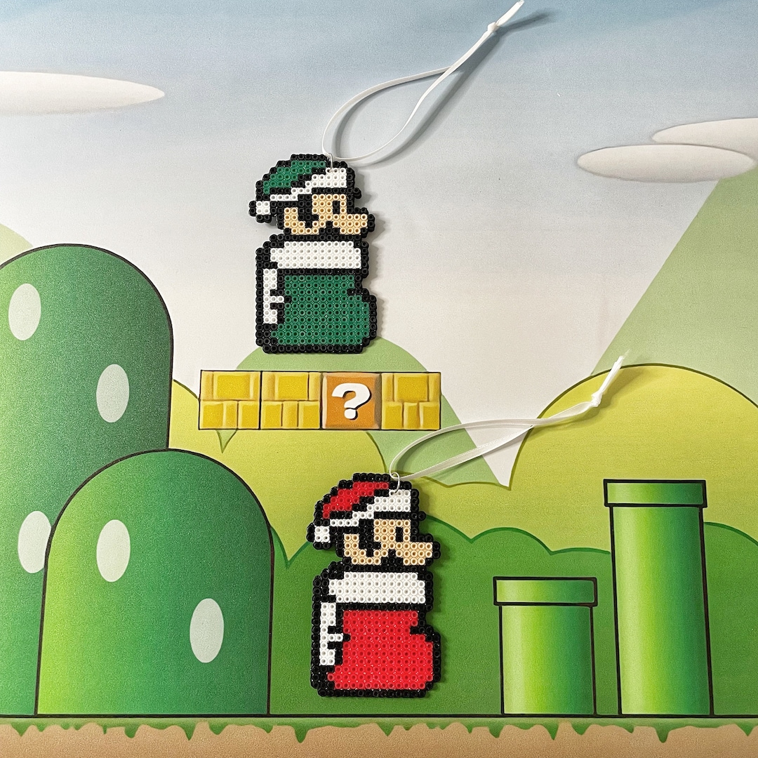 Mario and Luigi Santa Boot Handmade Christmas Ornament | Pixel Super ...