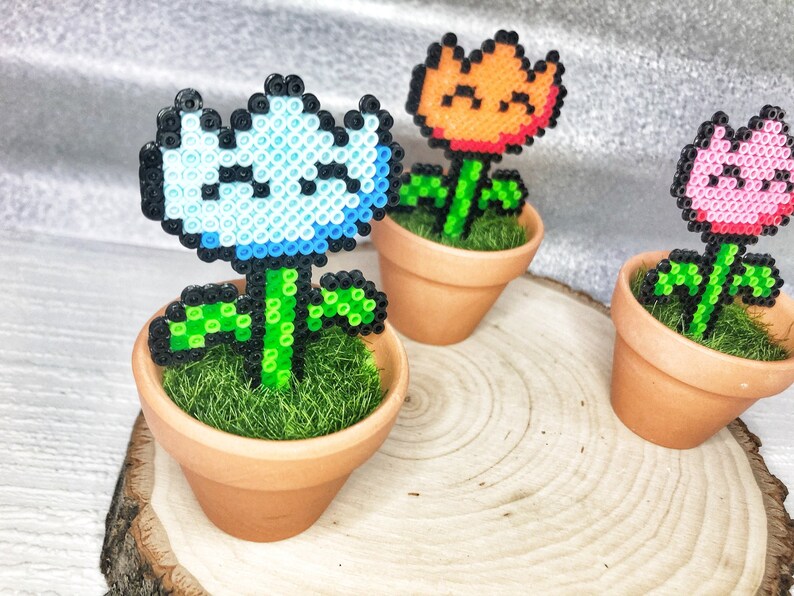 Retro Super Mario Flowers With Grass | Mario Plant | Video Game Decor ...
