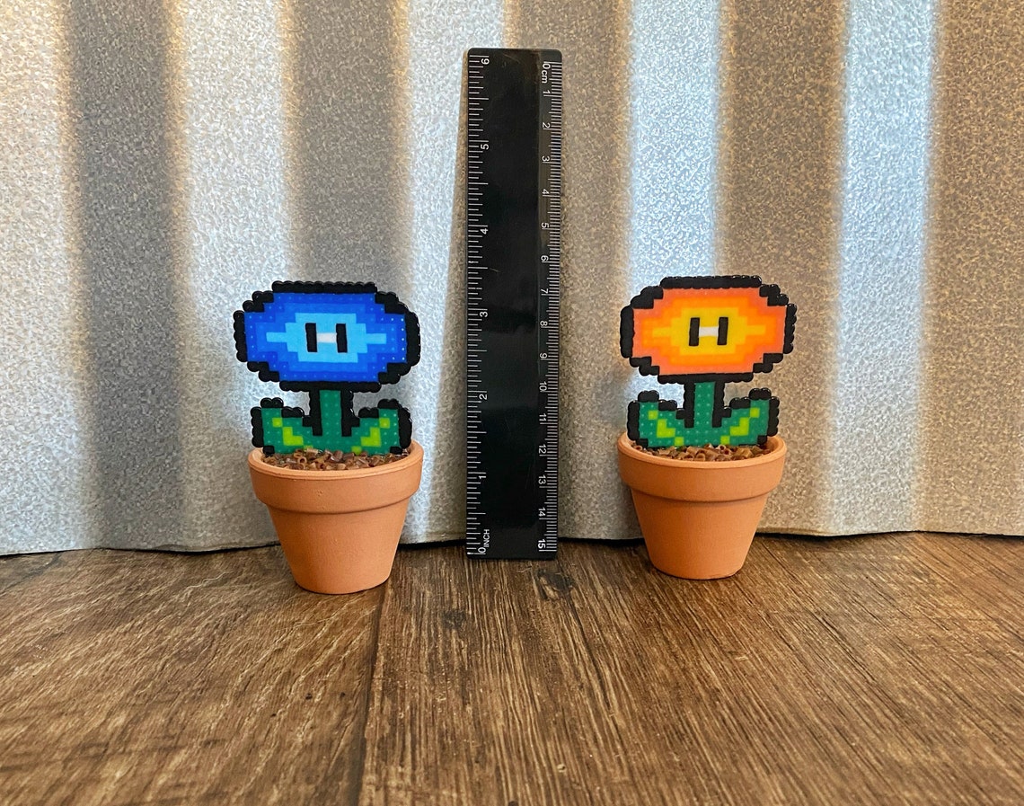 Fire and Ice Mario Flowers Mario Plant Video game decor | Etsy