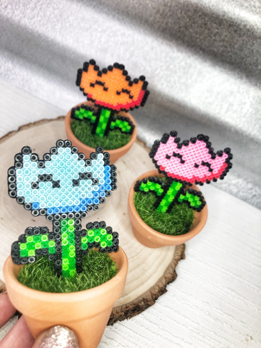 Retro Super Mario Flowers With Grass | Mario Plant | Video Game Decor ...