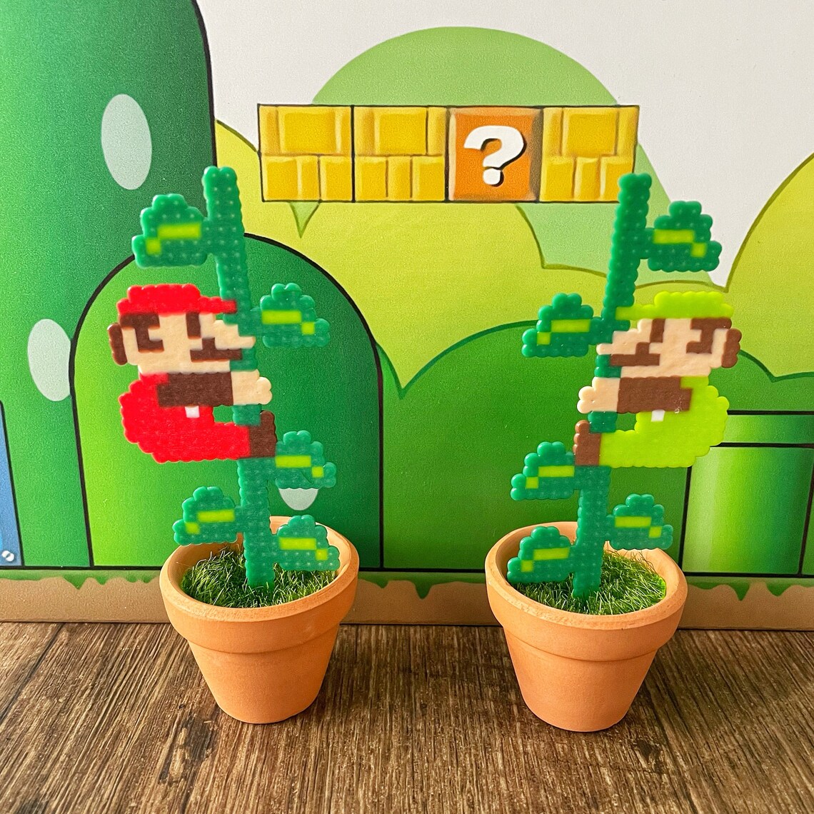 Retro Mario and Luigi Plants With Grass Video Game Decor | Etsy