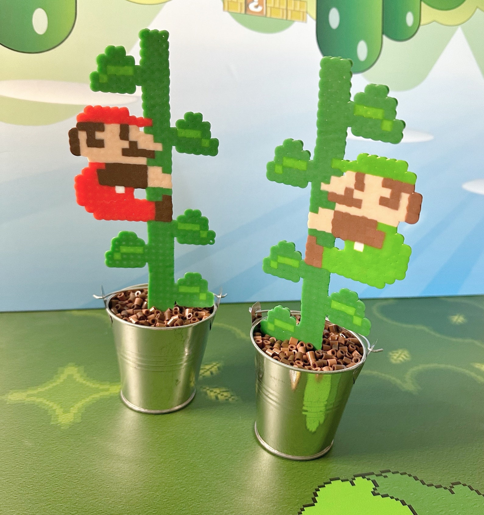 Large Retro Mario and Luigi Plant | Video Game Decor | Desk Plant ...