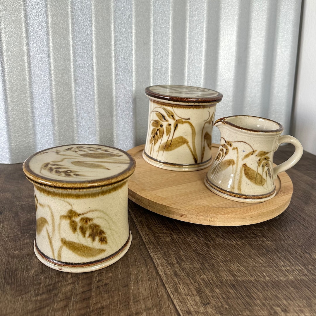 Vintage Set of 3 Polly Pottery Stoneware Wheat Pattern made in Colorado ...
