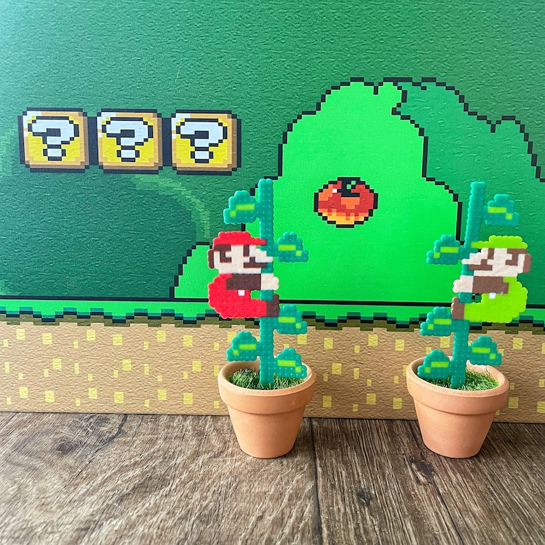 Retro Mario and Luigi Plants With Grass Video Game Decor - Etsy