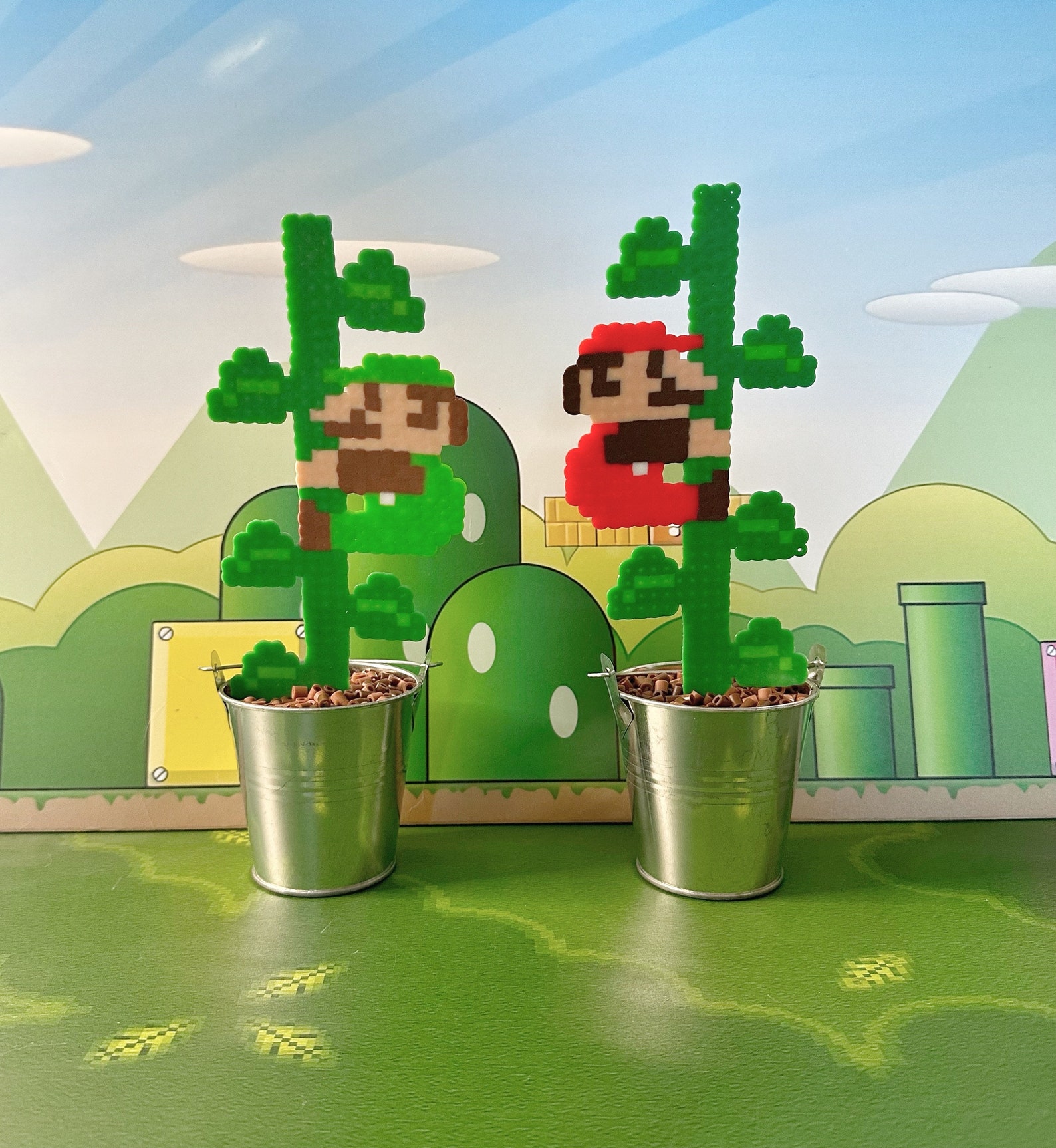 Large Retro Mario and Luigi Plant | Video Game Decor | Desk Plant ...