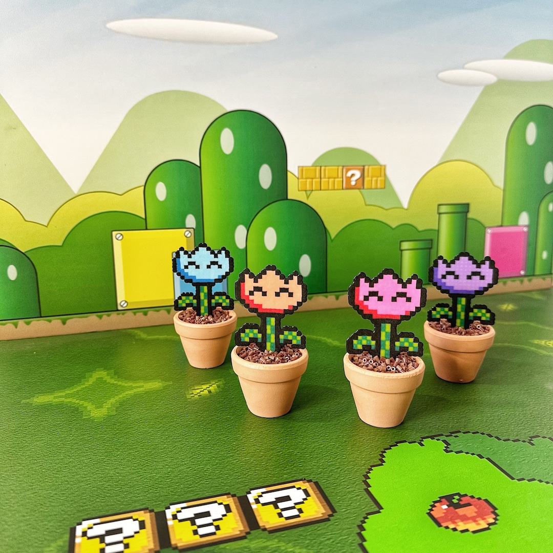 Retro Super Mario Bros Cute Flowers | Video Game Decor | Potted Faux ...