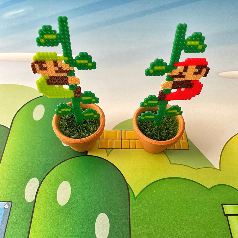 Retro Mario and Luigi Plants With Grass | Video Game Decor | Desk Plant ...
