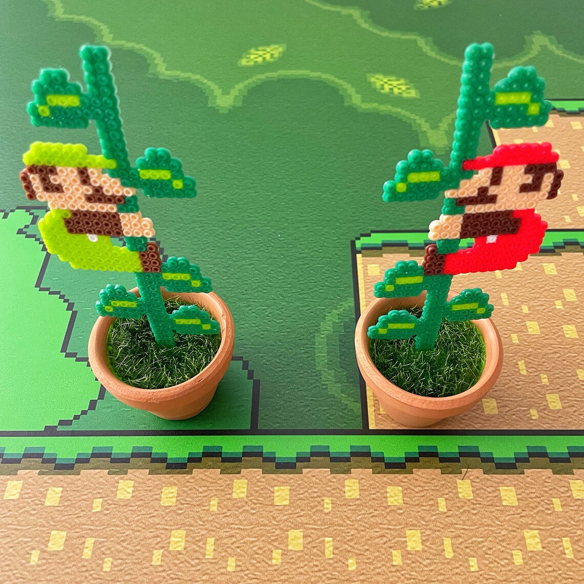 Retro Mario and Luigi Plants With Grass Video Game Decor | Etsy