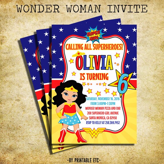 Wonder Woman Birthday Party Invitation