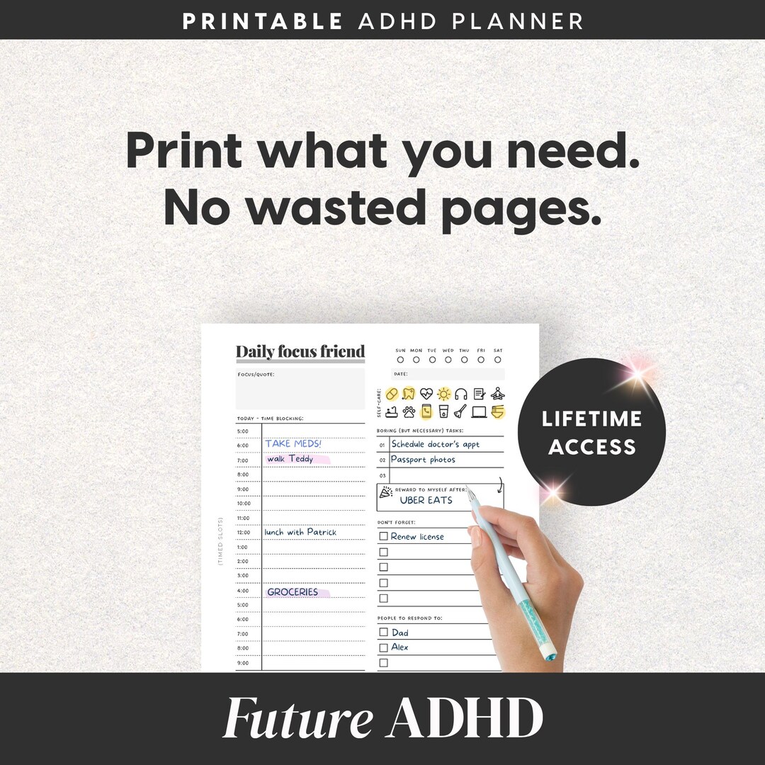 2026 ADHD Printable Planner (monochrome) Black and White, Adult ADHD ...