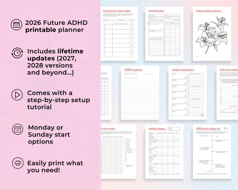 2026 ADHD Printable Planner (sorbet) Daily Focus, Habit Tracker (PDF ...