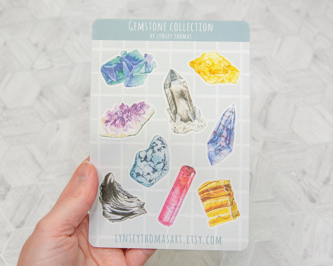 Gemstone Stickers, Crystal Stickers, Minerals, Paper Stickers, Mystical ...