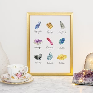 Crystal Mineral Art, Watercolor, Gemstone, Illustration, Home Decor ...