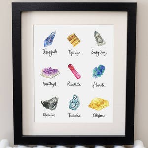 Crystal Mineral Art, Watercolor, Gemstone, Illustration, Home Decor ...