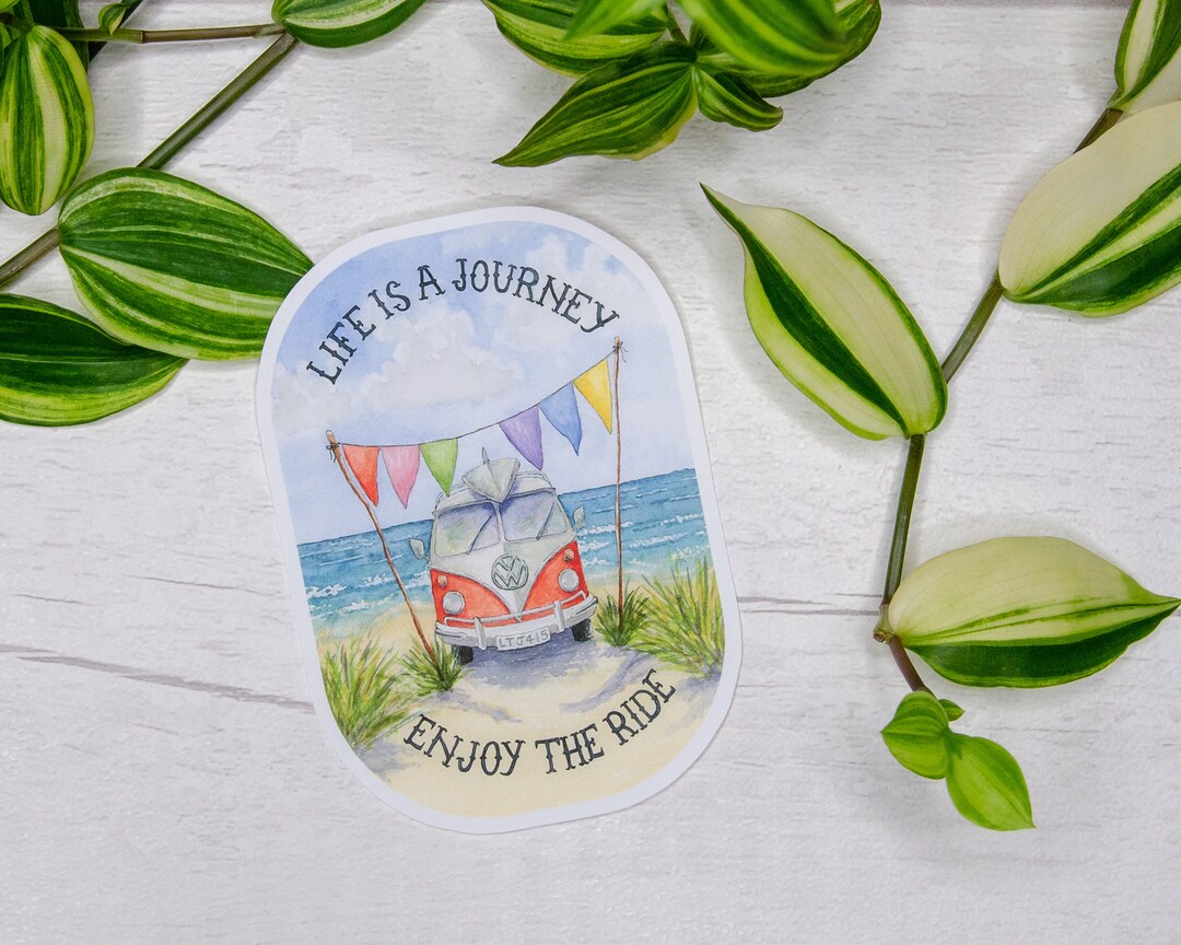 Watercolor Campervan Sticker, Life is a Journey, Waterproof Vinyl Decal ...