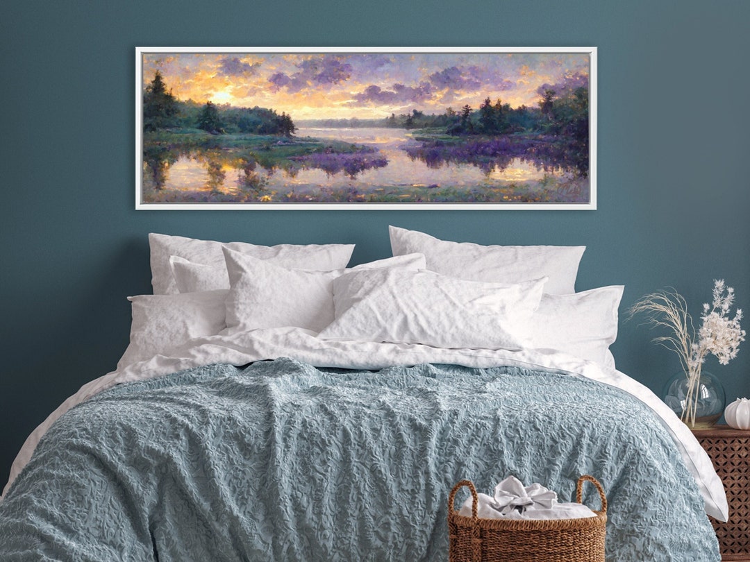 Moorland Lake Sunset Art, Oil Landscape Painting on Canvas by Mela ...