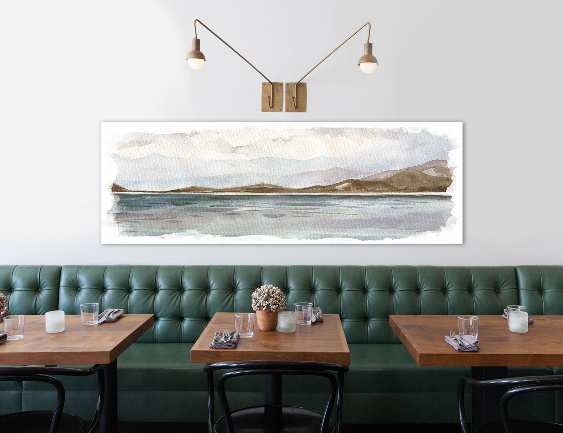 Large Coastal Landscape Painting Contemporary Watercolor Wall Art