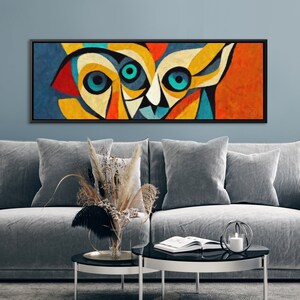 Modern Owl Art, Cubist Oil Painting on Canvas by Mela Large Panoramic Gallery Wrapped Canvas ...