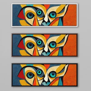 Modern Owl Art, Cubist Oil Painting on Canvas by Mela Large Panoramic ...
