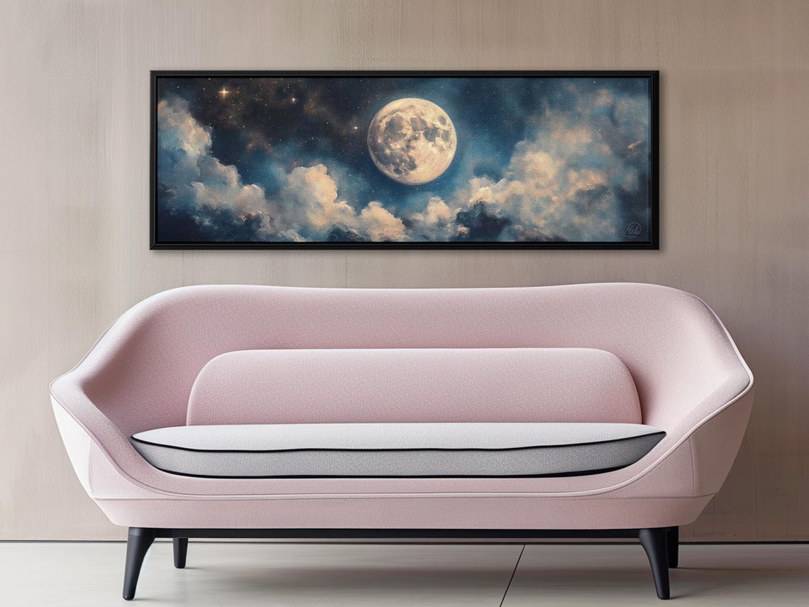 Giant Moon Night Landscape Canvas Art: Starry Night Sky With Delicate ...