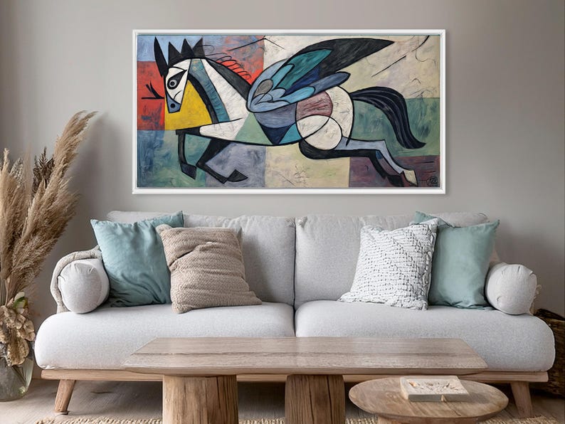 Arte em tela cubista de Pégaso: Cavalo abstrato XXL, estilo Picasso ...