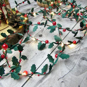 Mini Holly Fairy Lights. Christmas Decoration, LED String Lights Holly ...