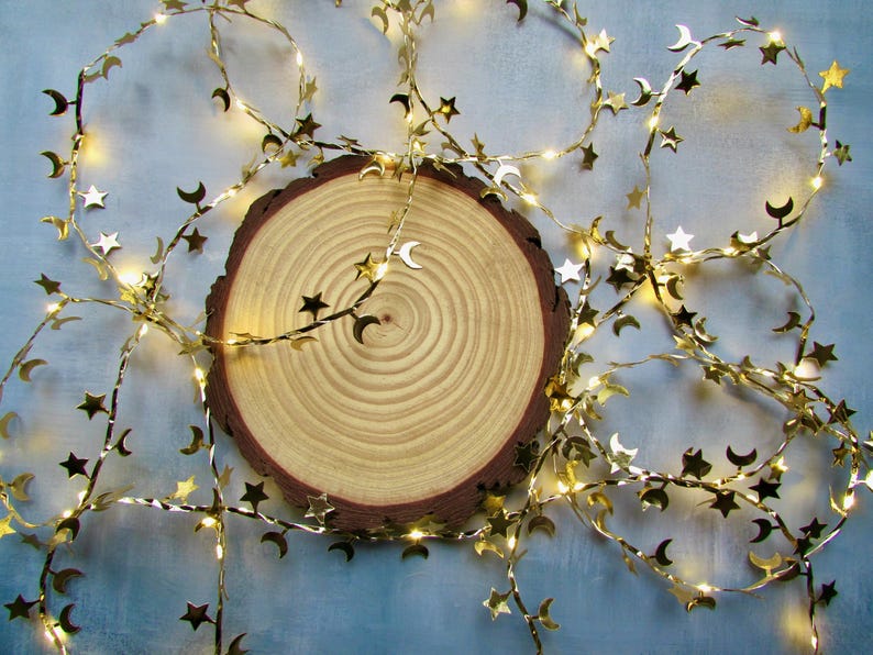 Moon & Stars Fairy Lights. Gold String Lights. Celestial Home Decor ...