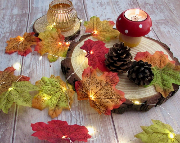 Brown Leaf Fairy Lights - Rustic Wedding Decor - Woodland Table ...