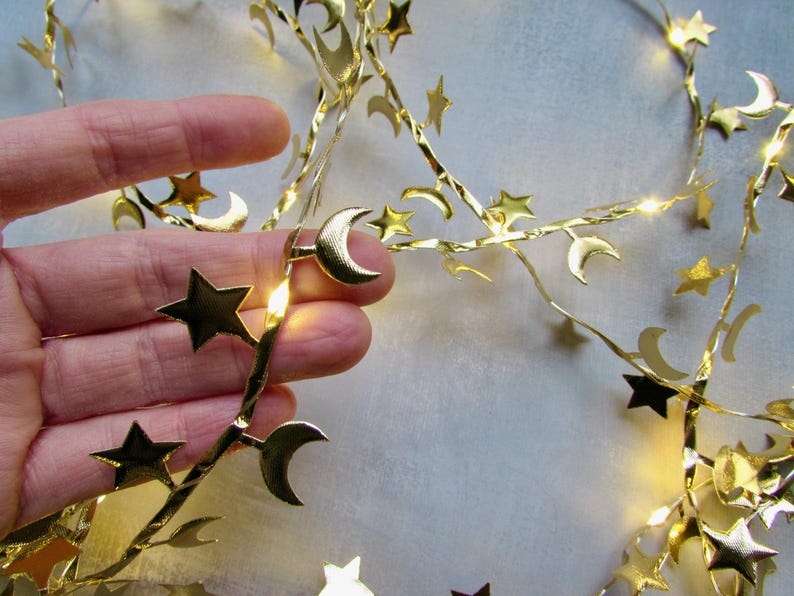 Moon & Stars Fairy Lights. Gold String Lights. Celestial Home Decor ...