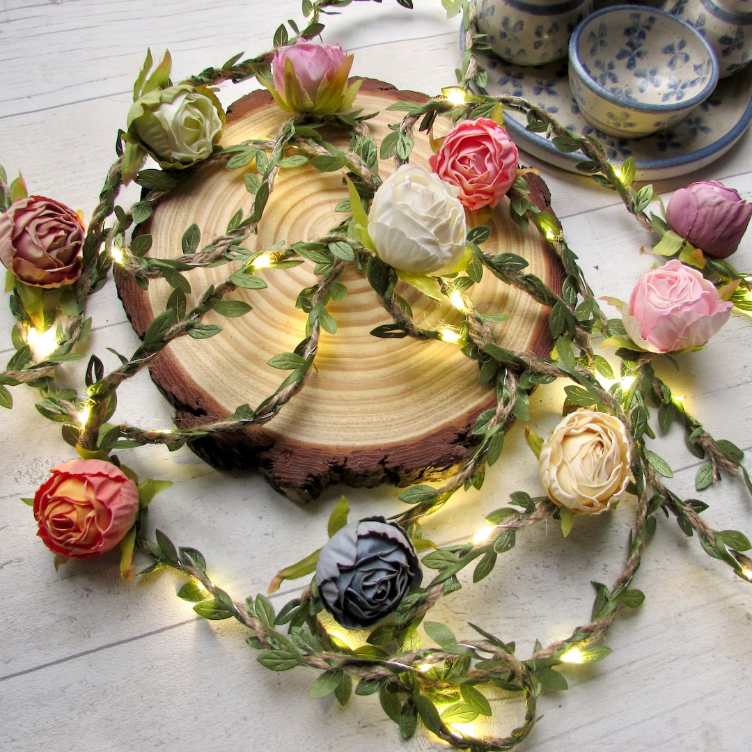 Flower Garland String Lights. Rustic Boho Fairy Lights Bunting With ...