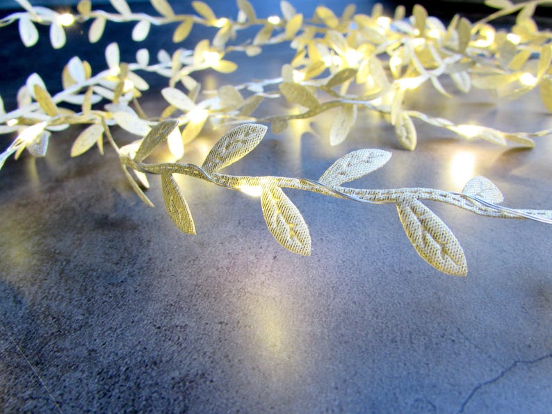Gold Leaf Fairy Lights Garland. Rustic Gold Metallic String Lights ...