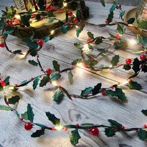 Mini Holly Fairy Lights. Christmas Decoration, LED String Lights Holly ...