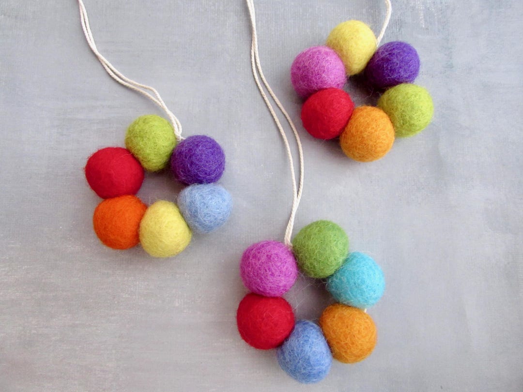 Felt Ball Christmas Tree Decorations. Rainbow Baubles. Colourful Wool ...