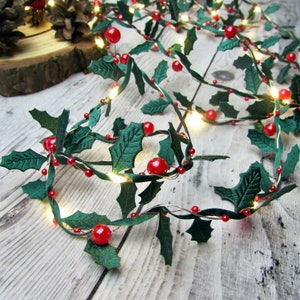 Mini Holly Fairy Lights. Christmas Decoration, LED String Lights Holly ...