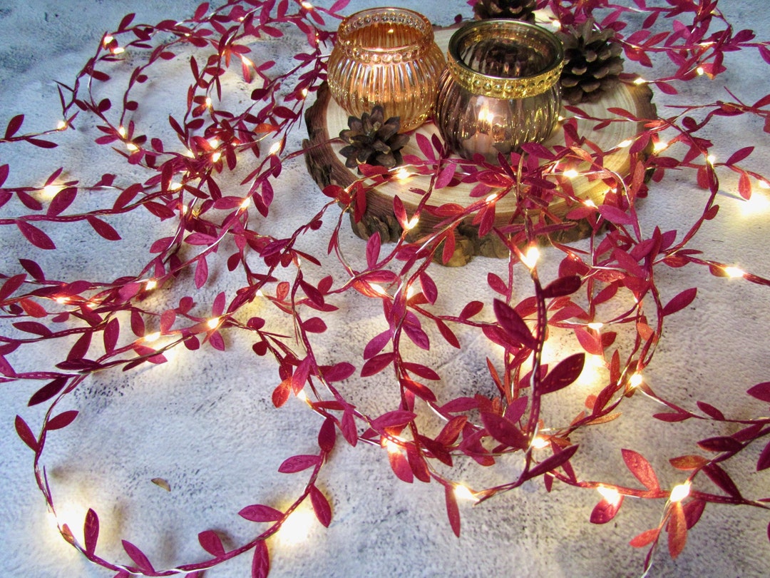 Burgundy Autumn Fairy Lights. Dark Red String Lights. Christmas Home ...