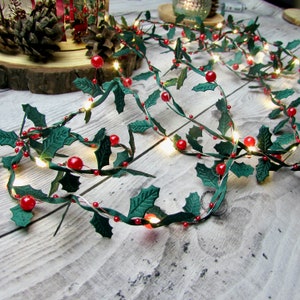 Mini Holly Fairy Lights. Christmas Decoration, LED String Lights Holly ...