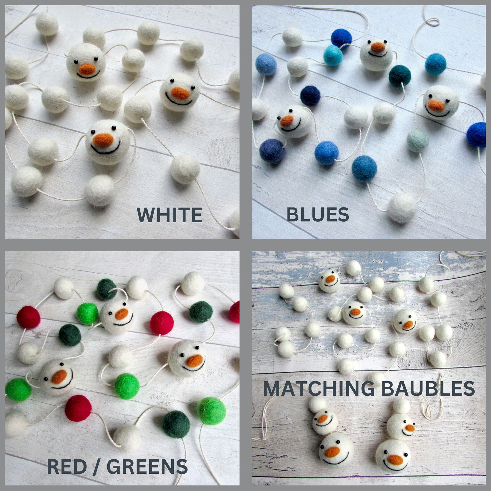 Christmas Snowman Garland & Tree Ornaments. Wool Felt Bunting ...