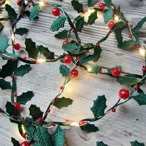 Mini Holly Fairy Lights. Christmas Decoration, LED String Lights Holly ...