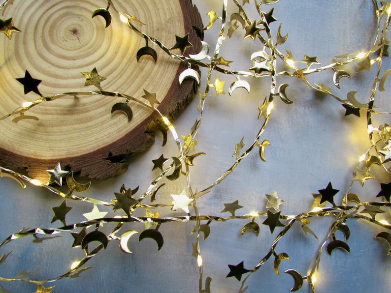 Moon & Stars Fairy Lights. Gold String Lights. Celestial Home Decor ...