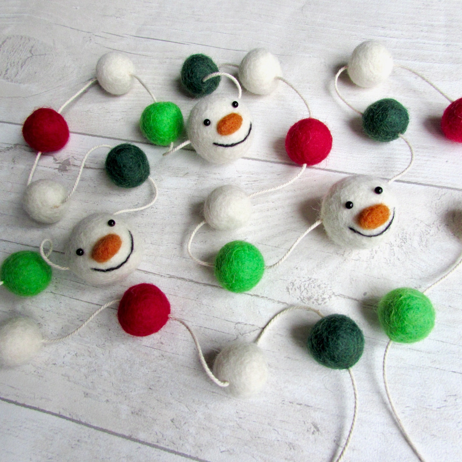 Christmas Snowman Garland & Tree Ornaments. Wool Felt Bunting ...