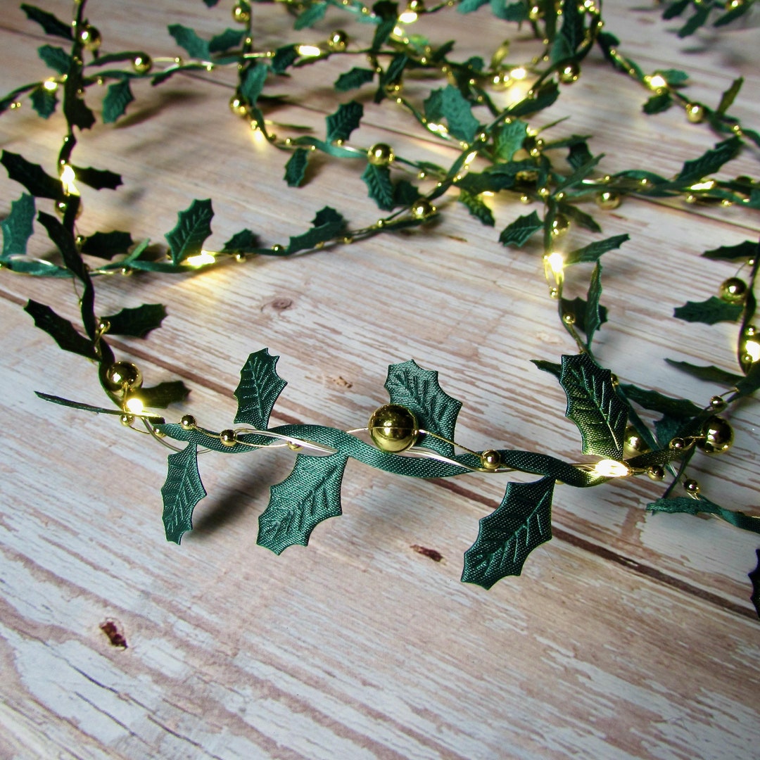 Green & Gold Mini Holly Fairy Lights. Christmas Holiday Hosting Decor ...