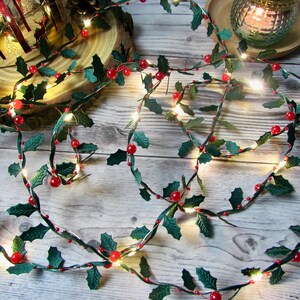 Mini Holly Fairy Lights. Christmas Decoration, LED String Lights Holly ...