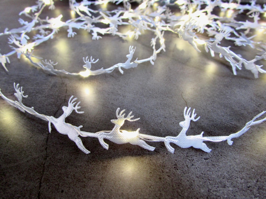 Silver Reindeer Fairy Lights. Metallic String Lights. Chrome Christmas ...