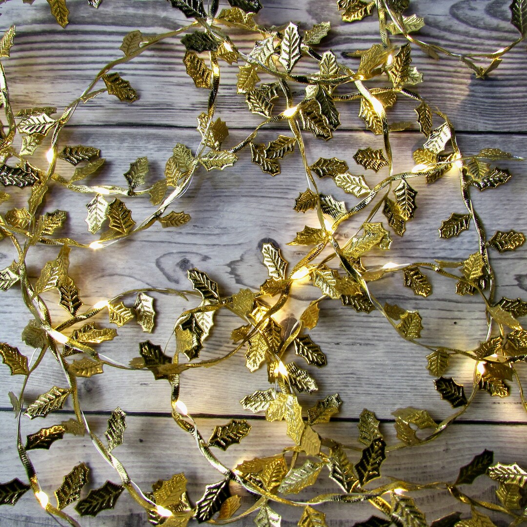 Gold Holly Fairy Lights. Mini Leaf LED String Lights Decorations ...