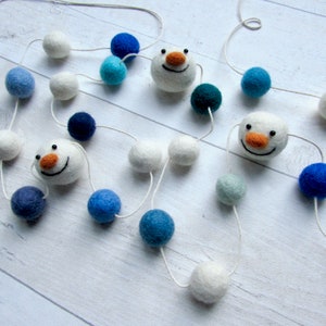 Christmas Snowman Garland & Tree Ornaments. Wool Felt Bunting ...