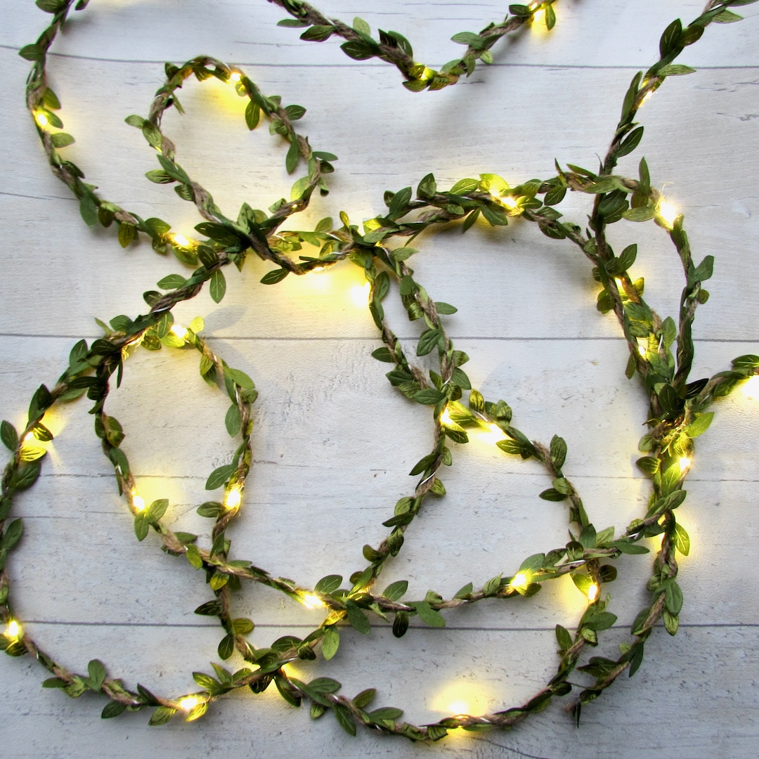 Rustic Leaf & Jute Garland String Lights. Boho LED Fairy Lights Vine ...